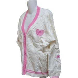 DUTUT | Sweaters | Dutut Womens White And Pink Stars Heart Cardigan ...